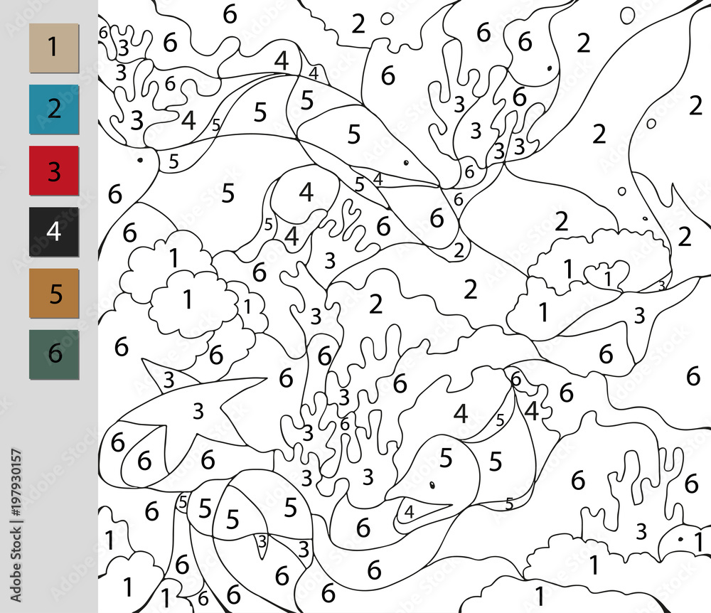 Coloring by number, education game. A challenge for junior ...