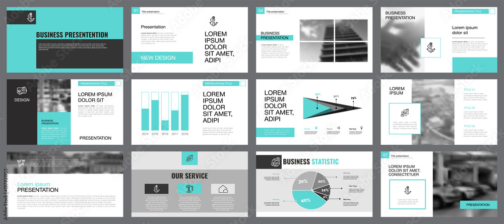 Analytics Charts Slide Templates Set Stock Vector | Adobe Stock
