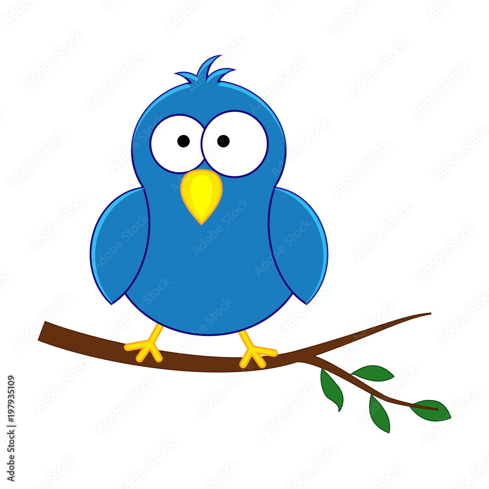 Funny cartoon blue bird. Vector illustration isolated on white b Stock ...