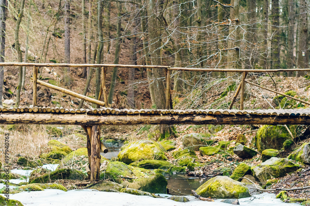 Beautiful Wooden Bridge With Stream