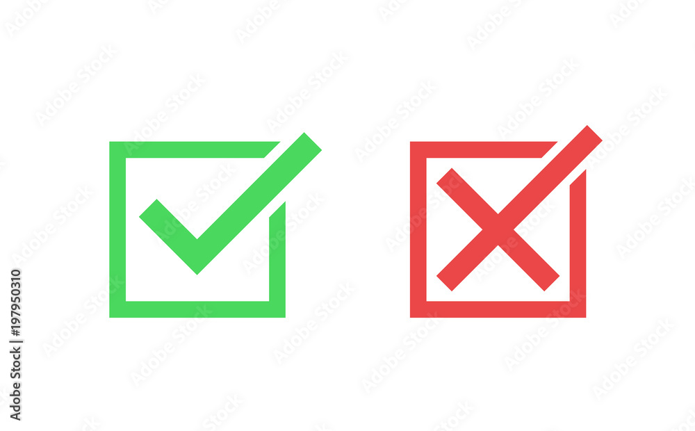 Tick icon set. Stylish check mark icon set in green and red color, Flat ...