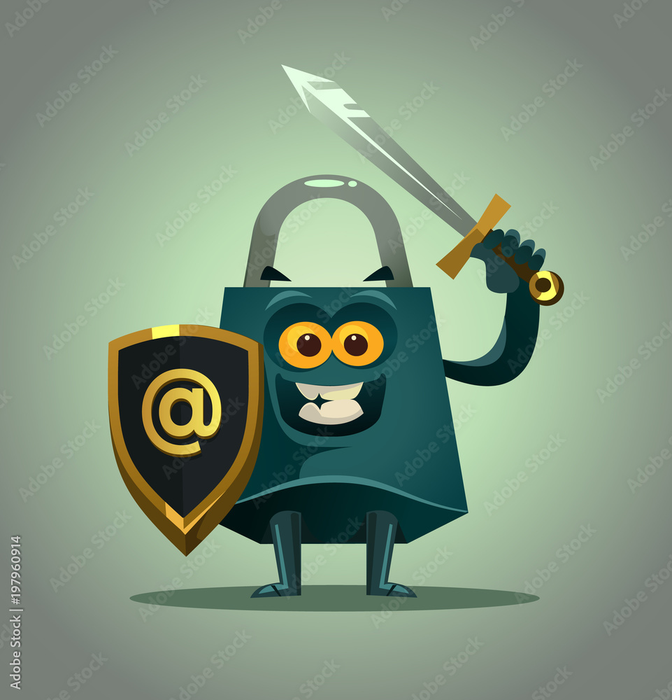 Strong lock character mascot ready protect personal data. Internet ...