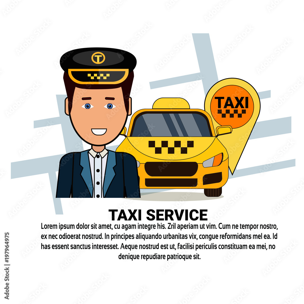 Taxi Service Icons On White Background With Copy Space Yellow Cab Car ...