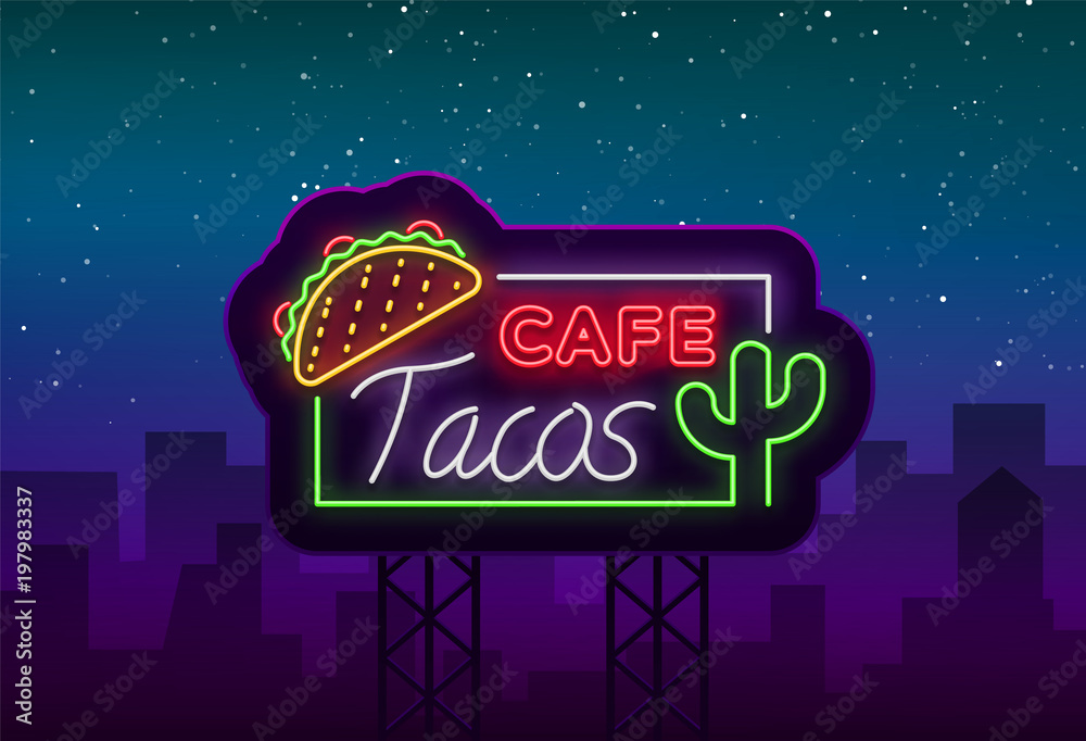 Tacos logo in neon style. Neon sign, symbol, bright billboard, nightly ...