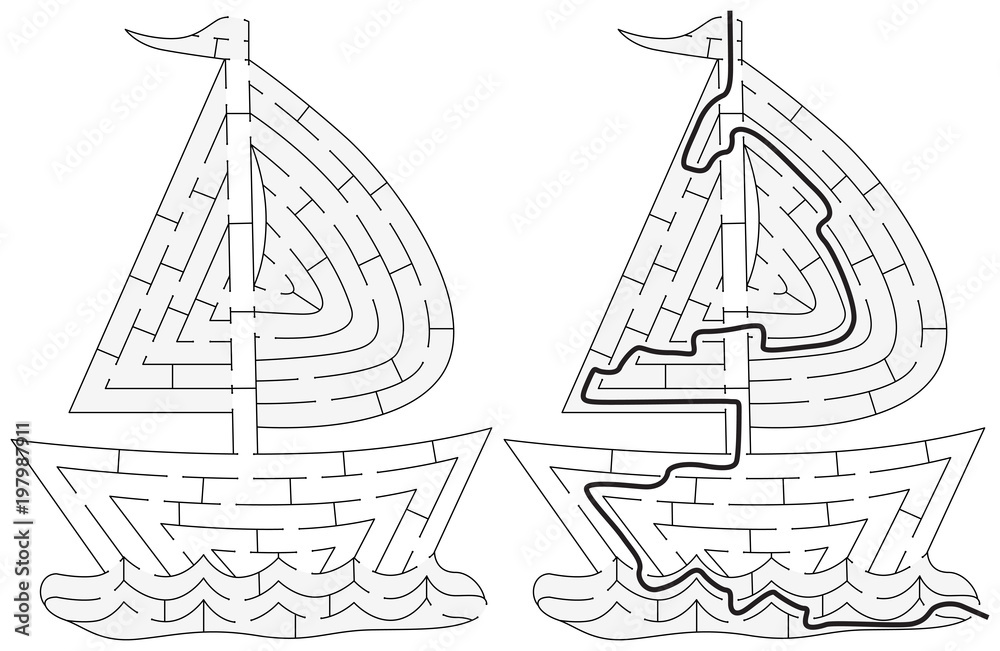 Easy boat maze Stock Vector | Adobe Stock