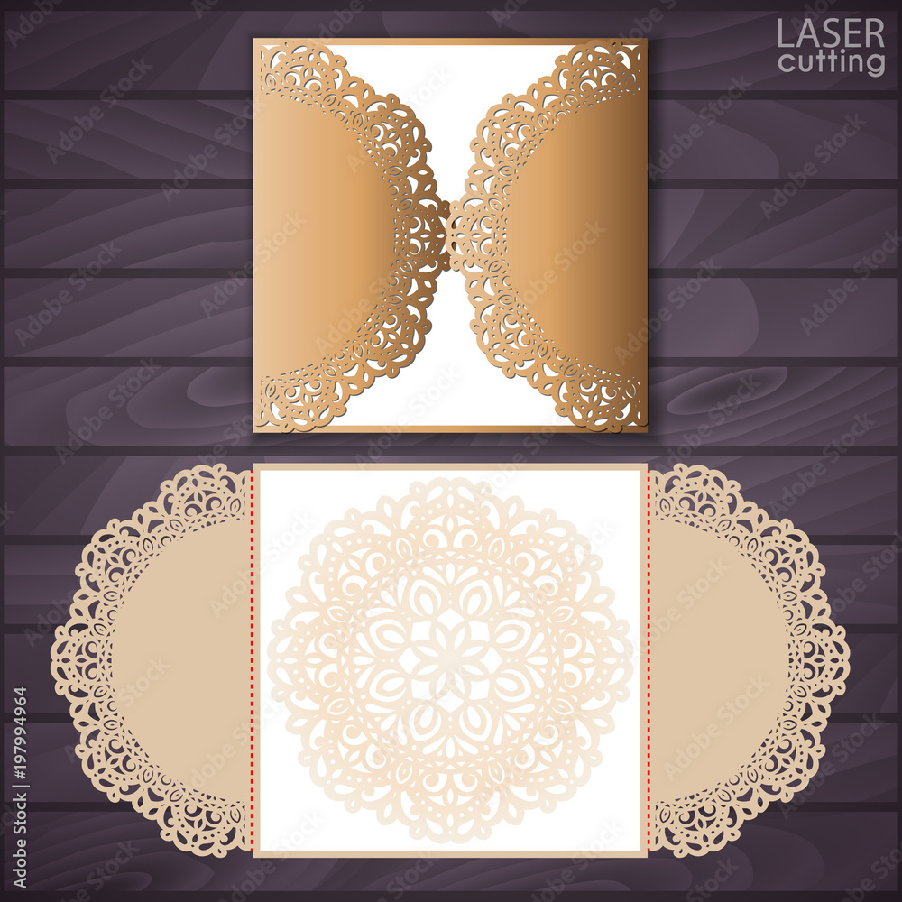 Laser cut wedding invitation card template vector. Die cut paper card ...