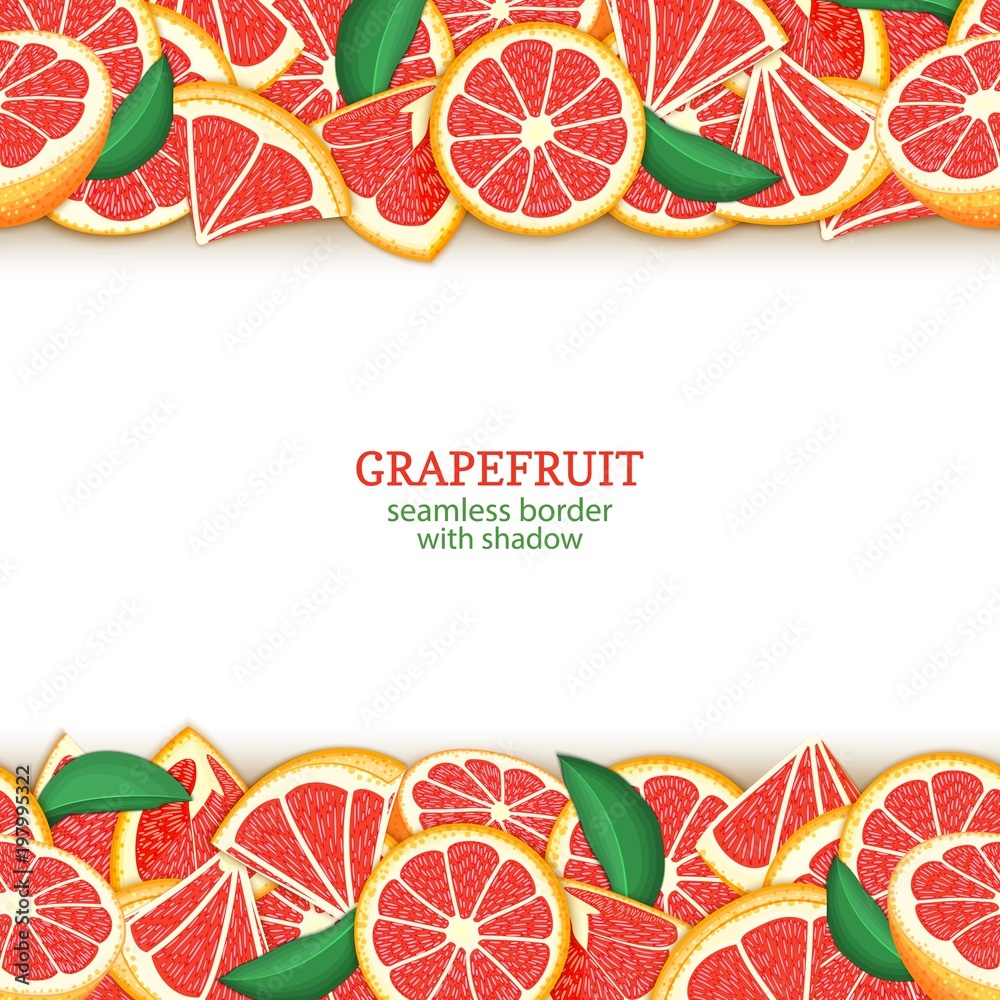 Ripe grapefruit fruit horizontal seamless borders. Vector illustration ...