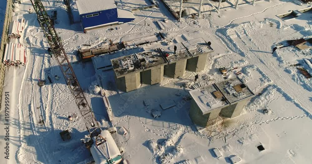 Construction of a modern factory or plant, Industrial area in winter ...