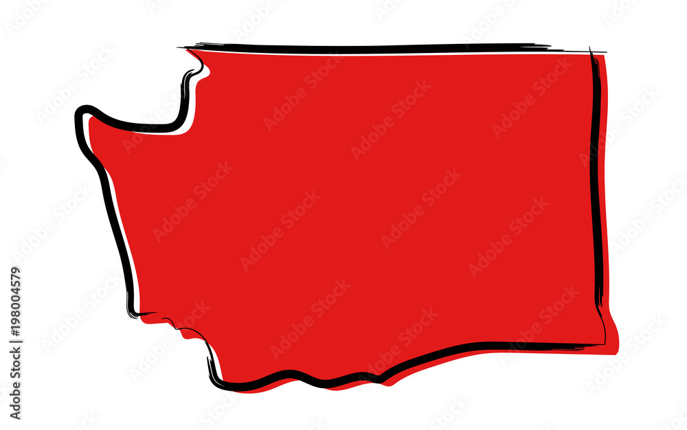 Stylized red sketch map of Washington Stock Vector | Adobe Stock