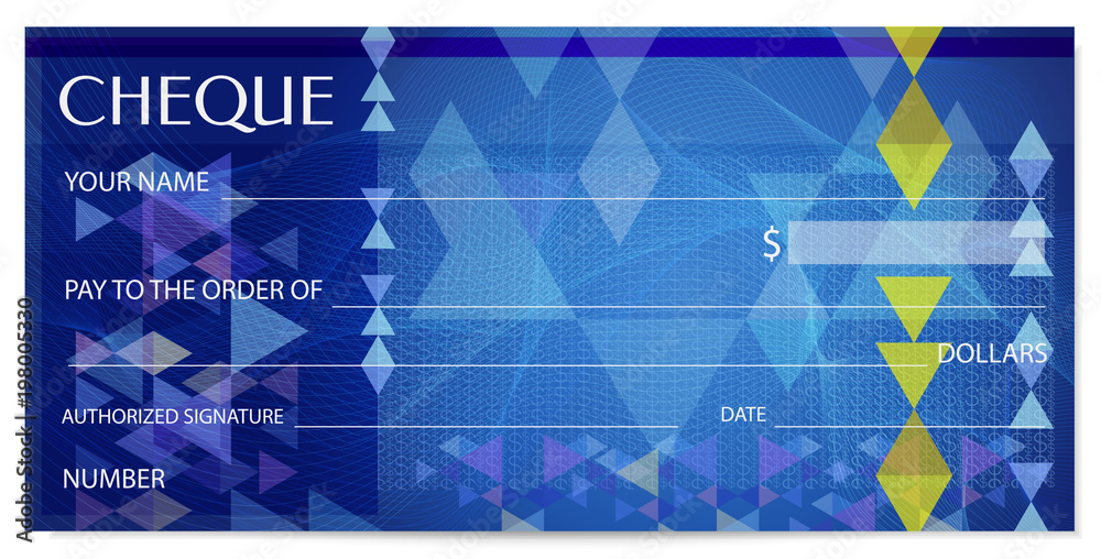 Check (cheque), Chequebook template. Guilloche pattern with abstract ...