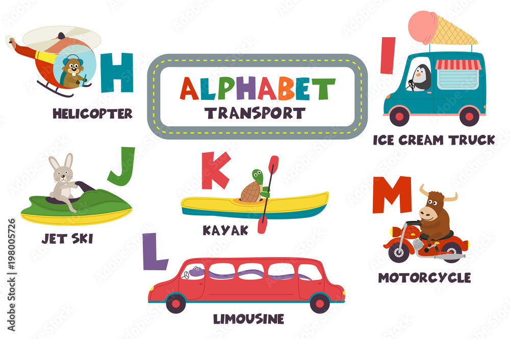 Alphabet With Transport And Animals H To M Vector Illustration Eps alphabet-with-transport-and-animals-h-to-m-vector-illustration-eps