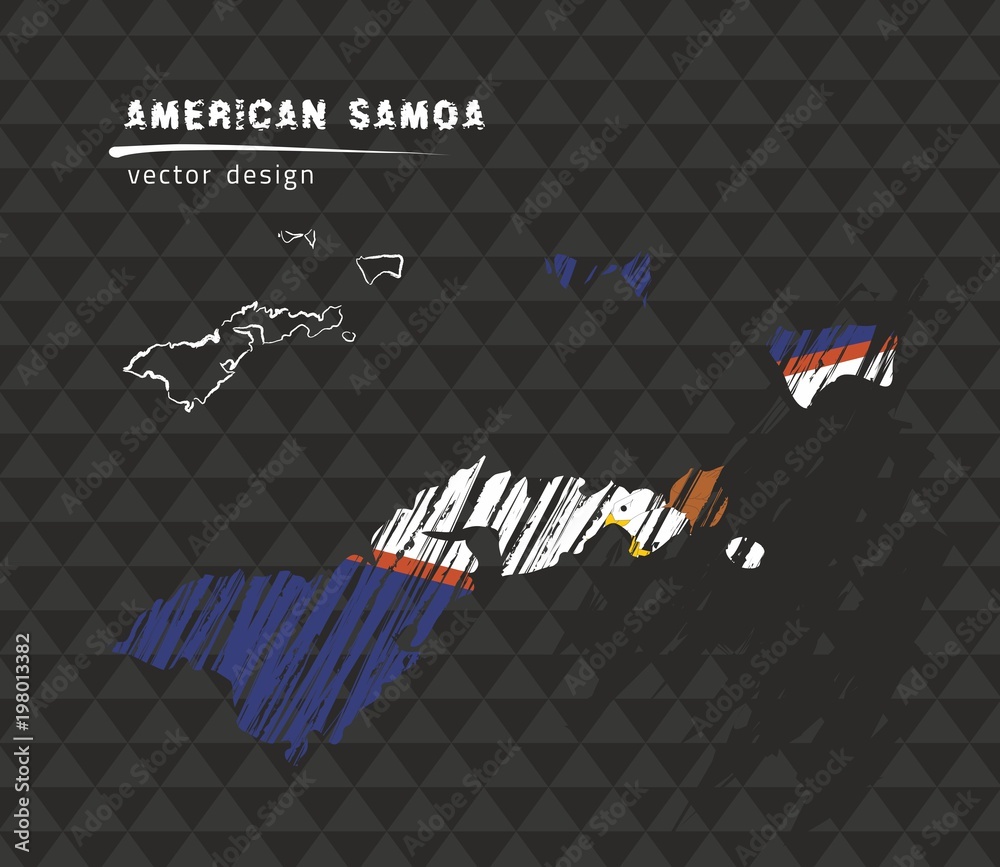 American Samoa national vector map with sketch chalk flag. Sketch chalk ...