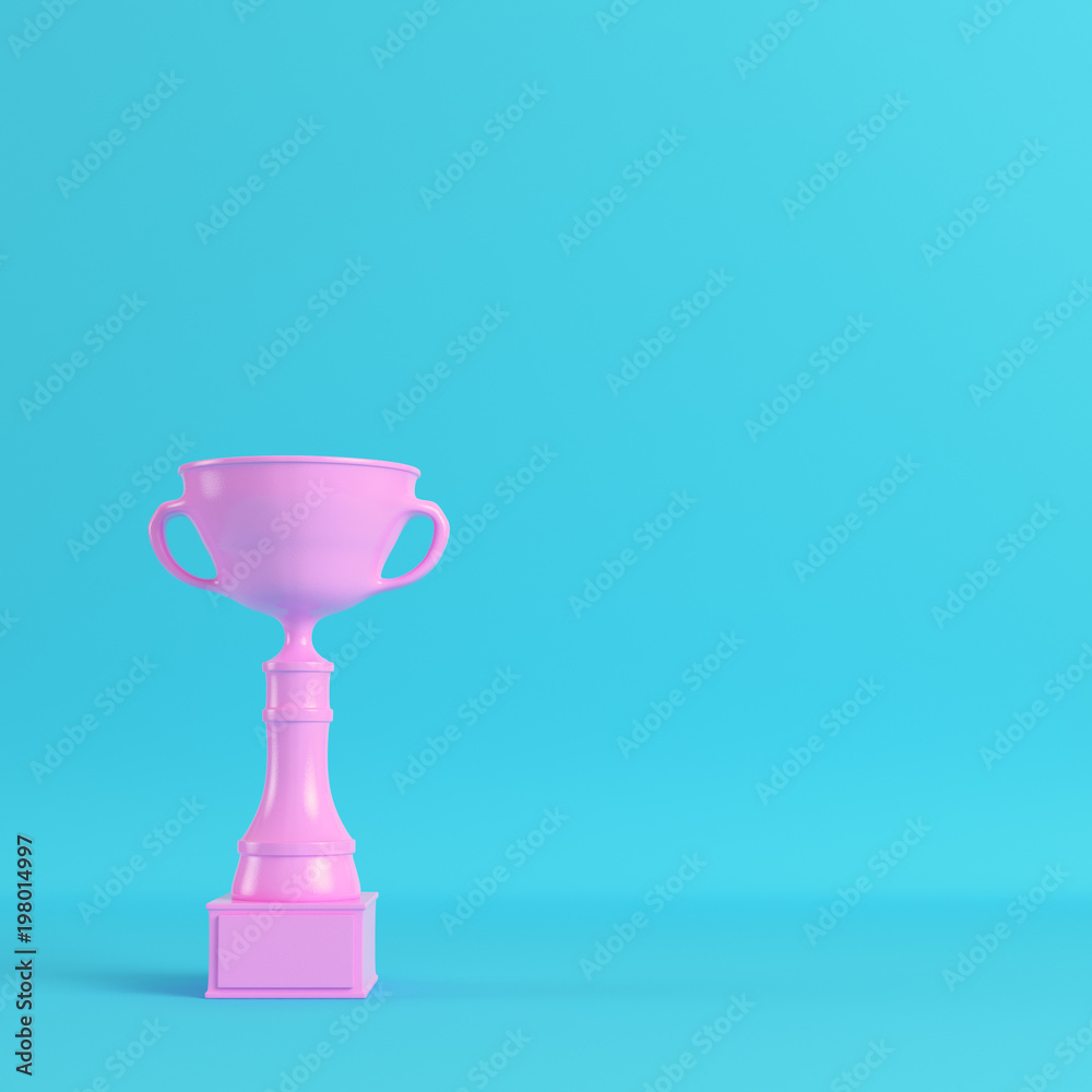Pink trophy cup on bright blue background in pastel colors Stock ...