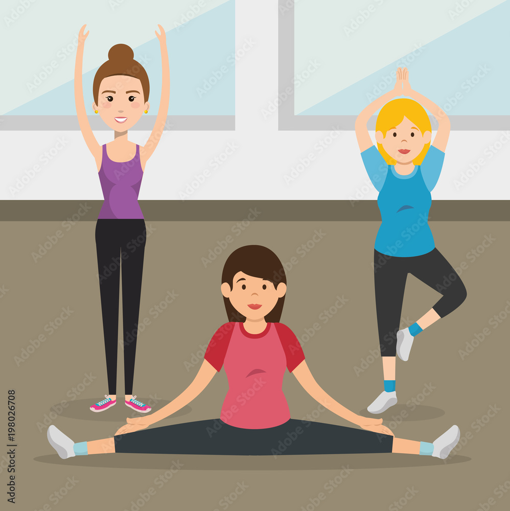 athletic people practicing exercise characters vector illustration ...