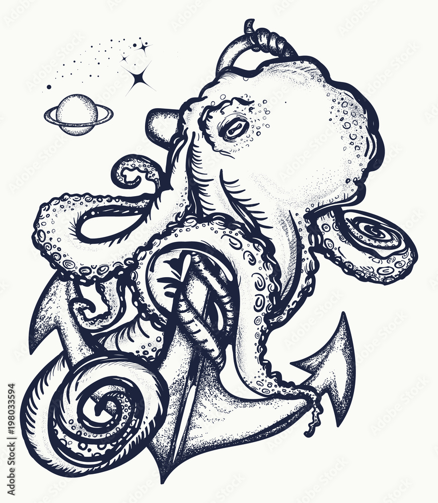 Octopus And Anchor Drawing