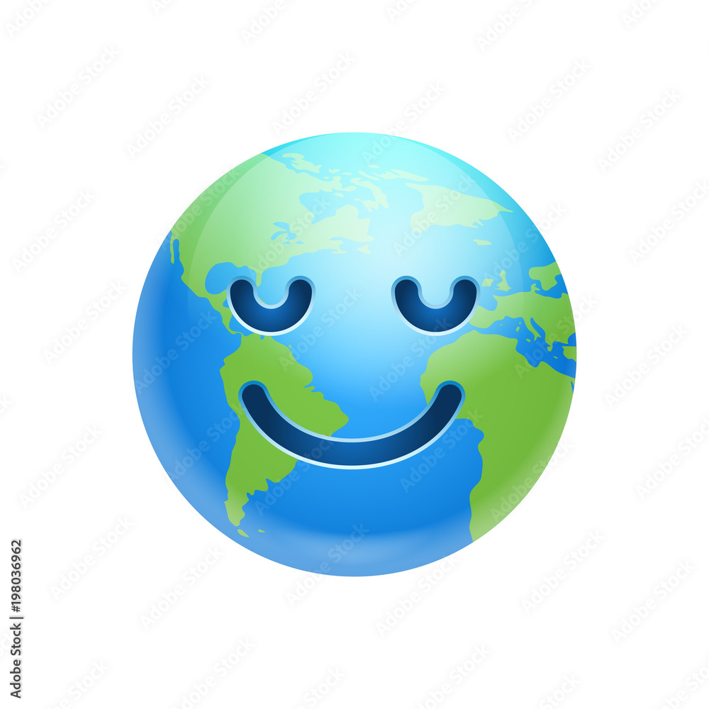 Cartoon Earth Face Smile With Closed Eyes Icon Funny Planet Emotion ...