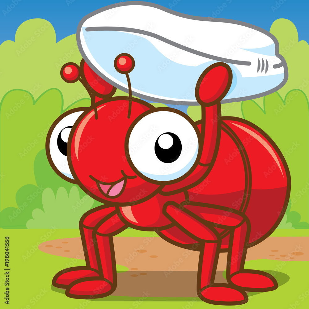 Red Ant Carrying a Grain, Cute cartoon, Cute vector Stock Vector ...