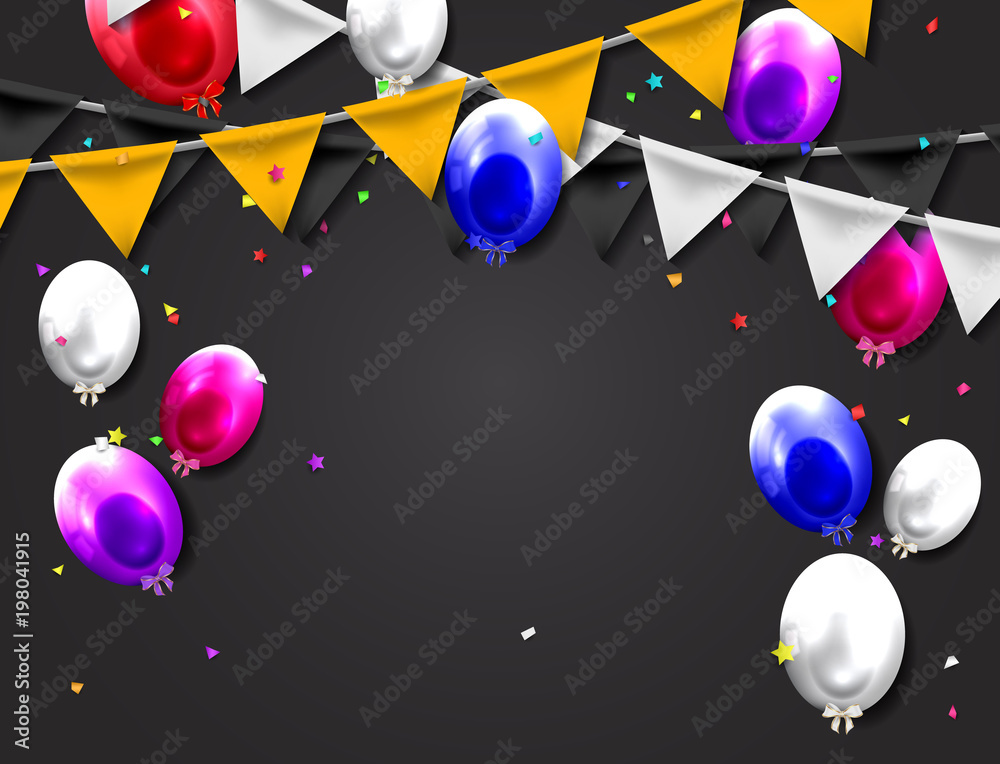 Balloons header background. Party card with colourful balloons and ...