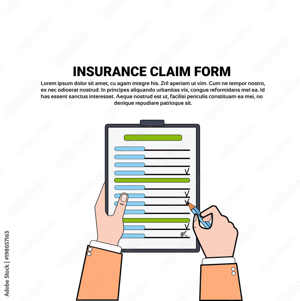 Hand Sign Insurance Claim Form Over White Background With Copy Space ...