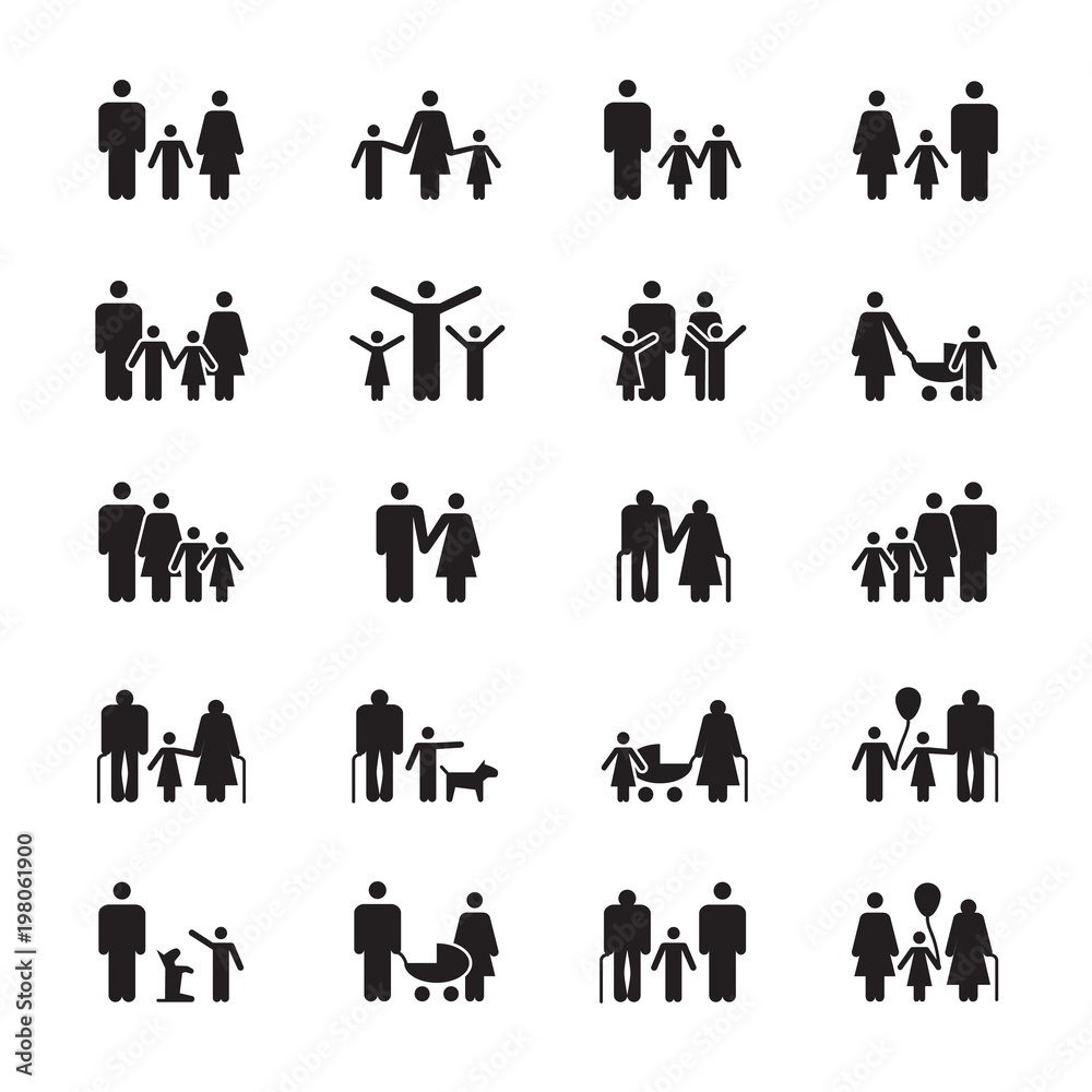 Family pictograms. Grandparents, father, mother, son and daughter ...
