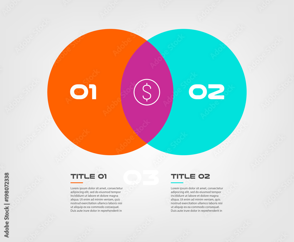 Venn diagram infographics for two circle design vector and marketing ...