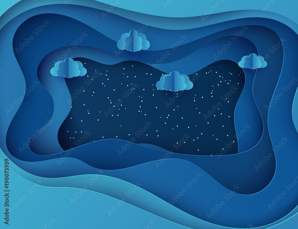 Night sky with shining stars and clouds. Paper art 3D abstract ...