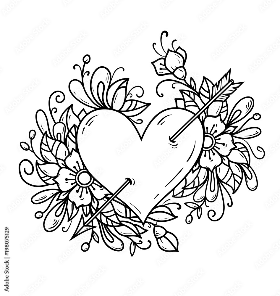 Heart And Arrow Clip Art Black And White