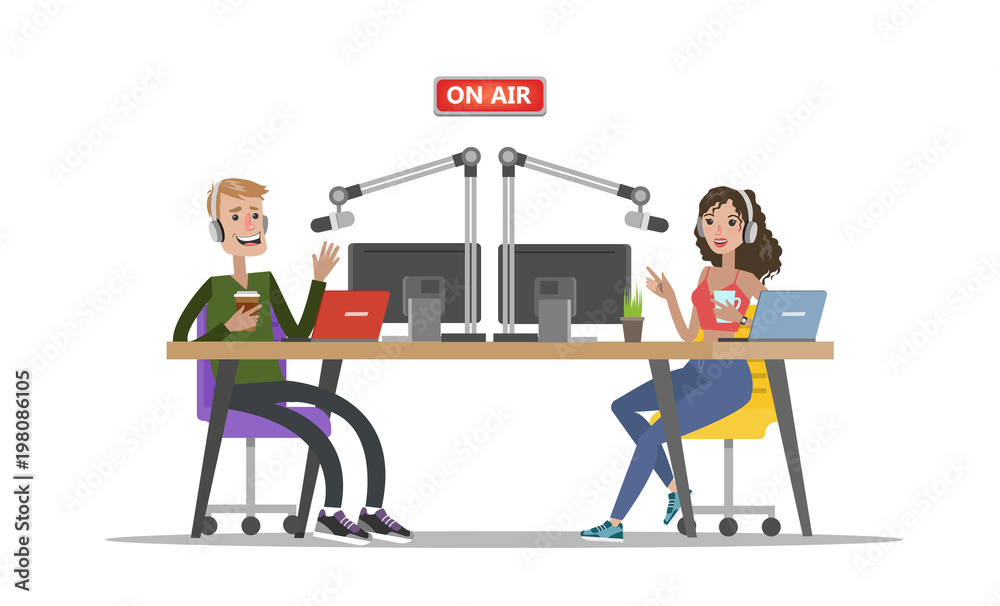 Radio djs on air. Stock Vector | Adobe Stock