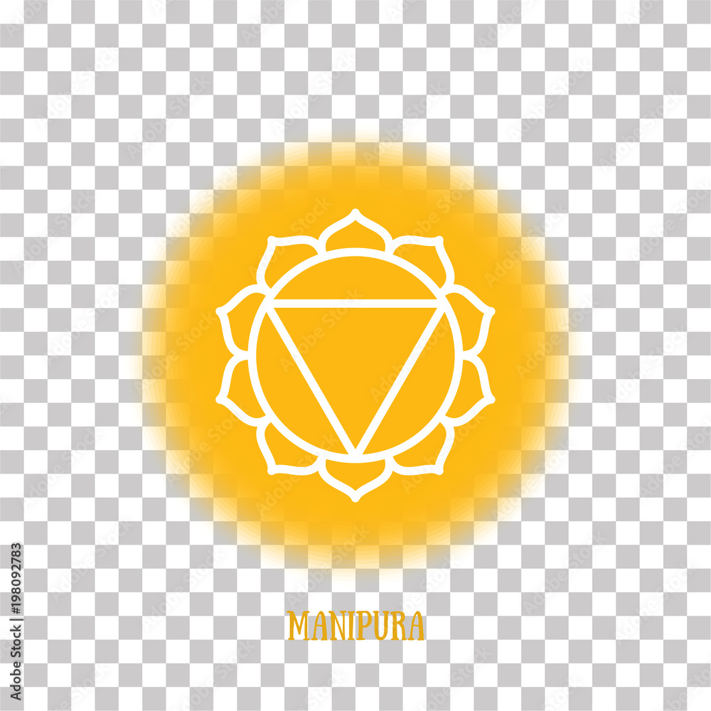 Manipura chakra. Color round symbol on a transparent background. Line ...