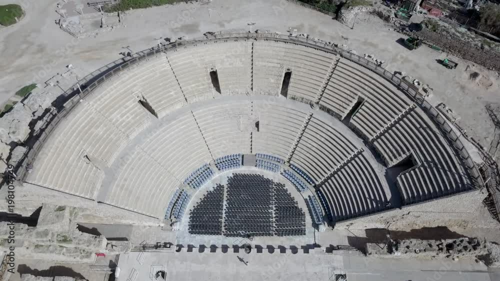 Roman Amphitheater of Caesarea - Aerial Reveal footage Stock Video ...