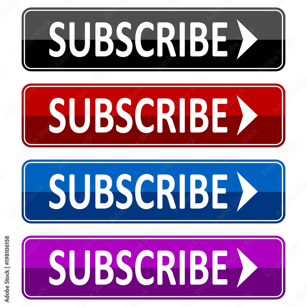 Simple, flat subscribe button with an arrow on the right. Four color ...