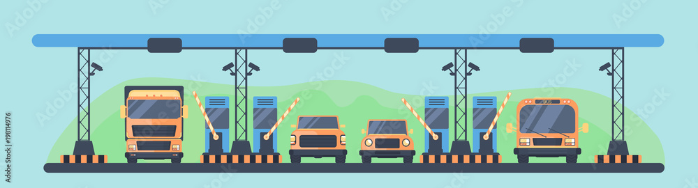 Checkpoint on the toll road. Payment of tolls on the toll road. Higway ...