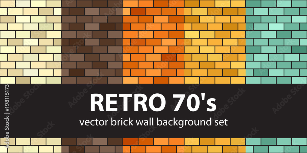 Brick pattern set Retro 70s. Vector seamless brick wall backgrounds ...