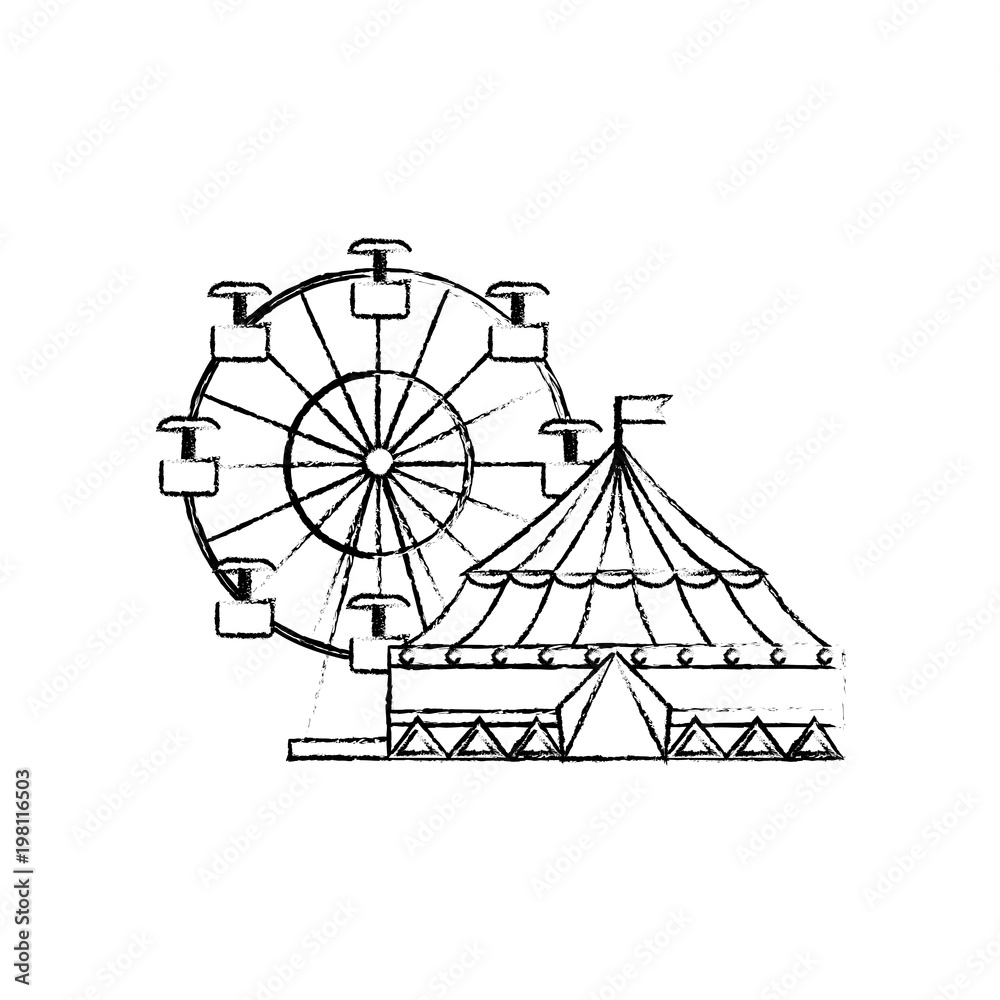 carnival circus festival tent ferris wheel entertainment vector ...