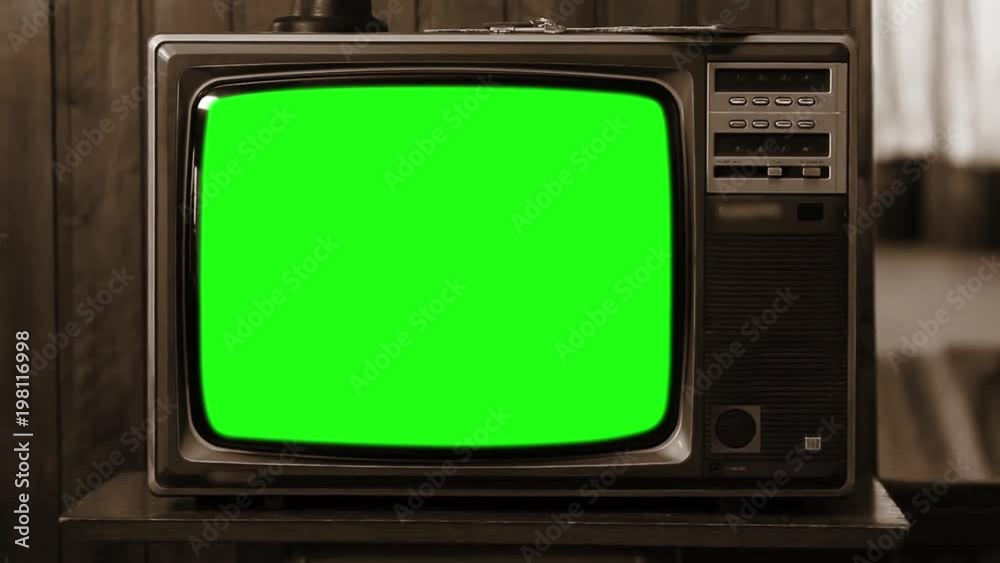 Old 80s Television Green Screen. Sepia Tone. Zoom Out Fast. You can ...