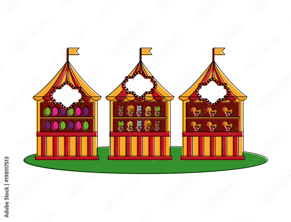 carnival circus booths shooting game ducks animals and target vector ...