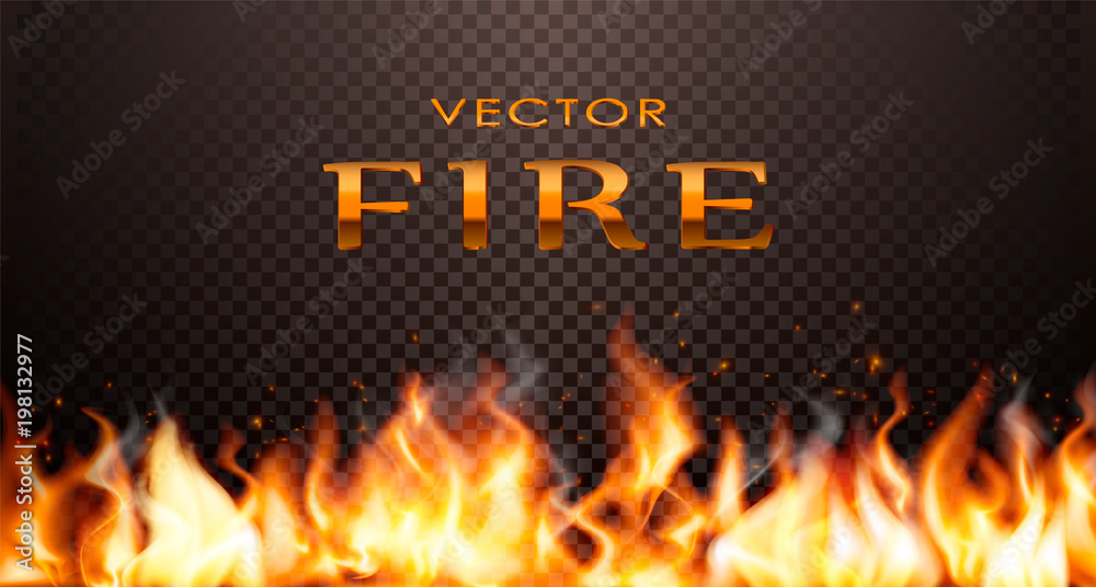 Realistic flame, vector 3d Fire collection, red lights, sparks ...
