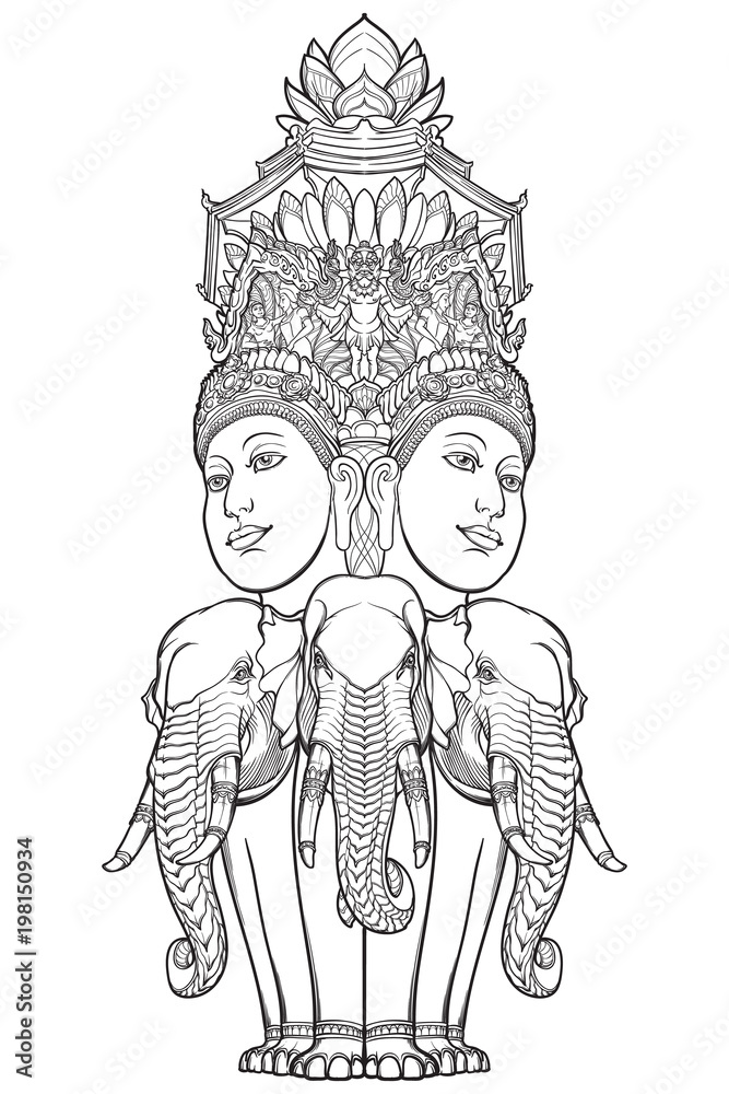 Statue representing Trimurti - trinity of Hindu gods Brahma, Vishnu and ...