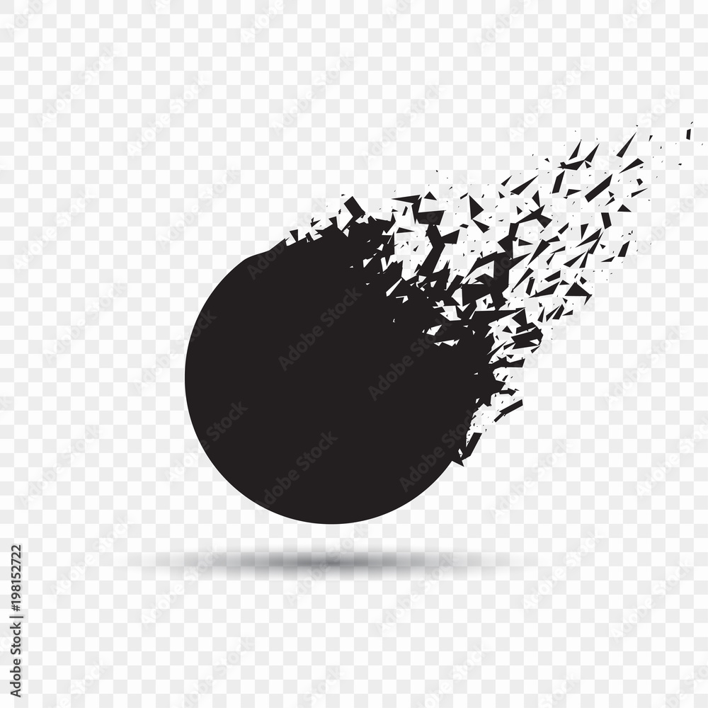 Black square stone with debris isolated. Abstract black explosion ...