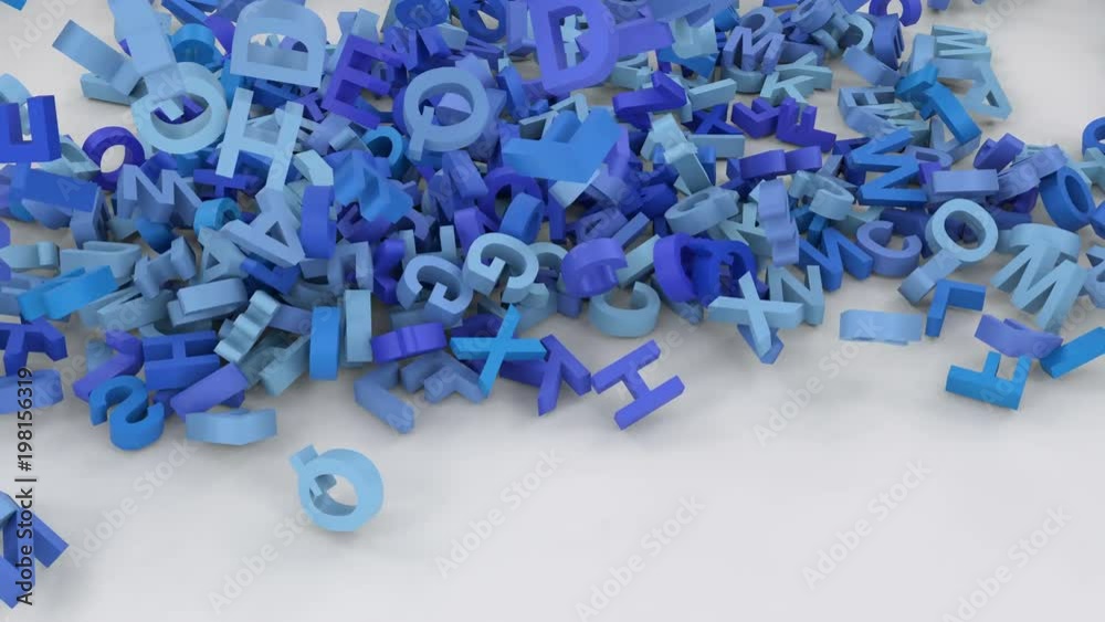 Blue letters are falling on bright ground. Animation of falling down ...