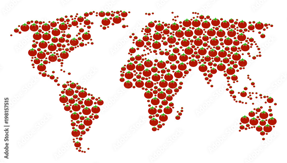 World Map collage of tomato vegetables. Vector tomato vegetable items ...