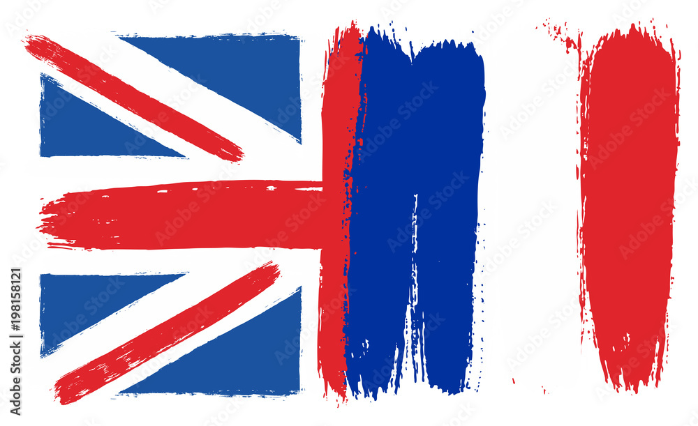United Kingdom Flag & France Flag Vector Hand Painted with Rounded ...