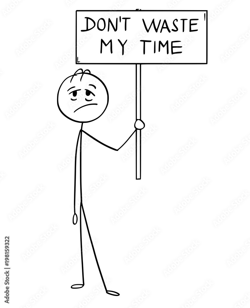 Cartoon stick man drawing conceptual illustration of tired and ...