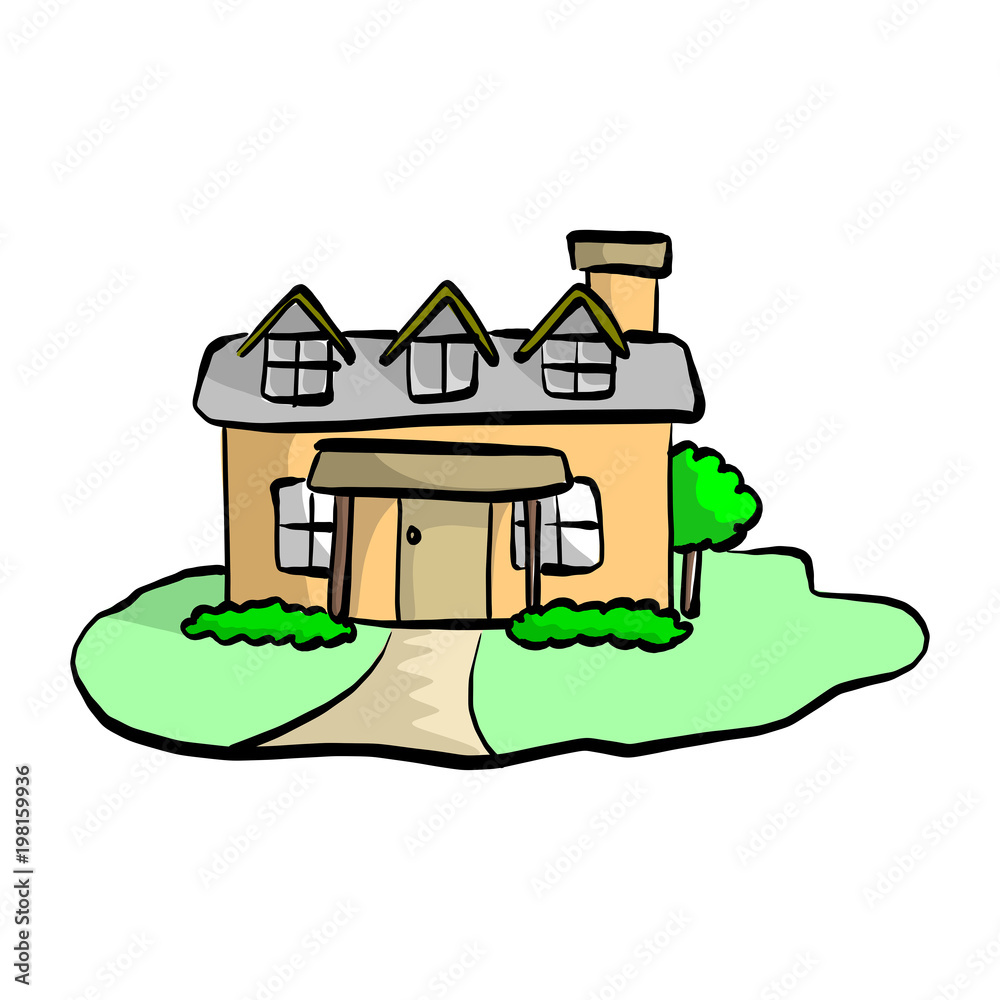 colorful flat drawing house with garden vector illustration sketch hand ...