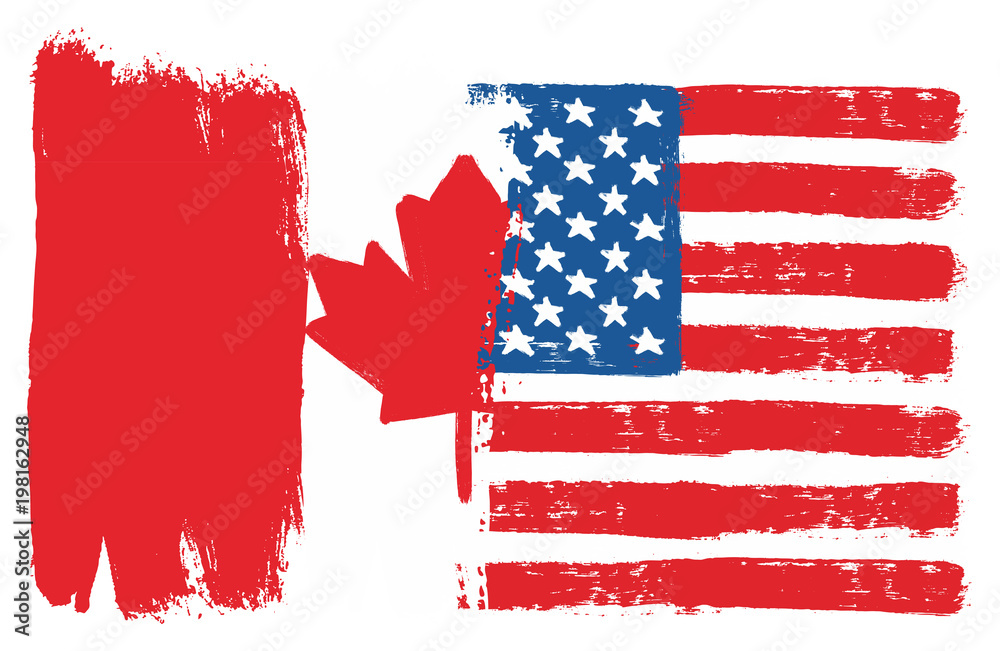 Canada Flag & United States of America Flag Vector Hand Painted with ...