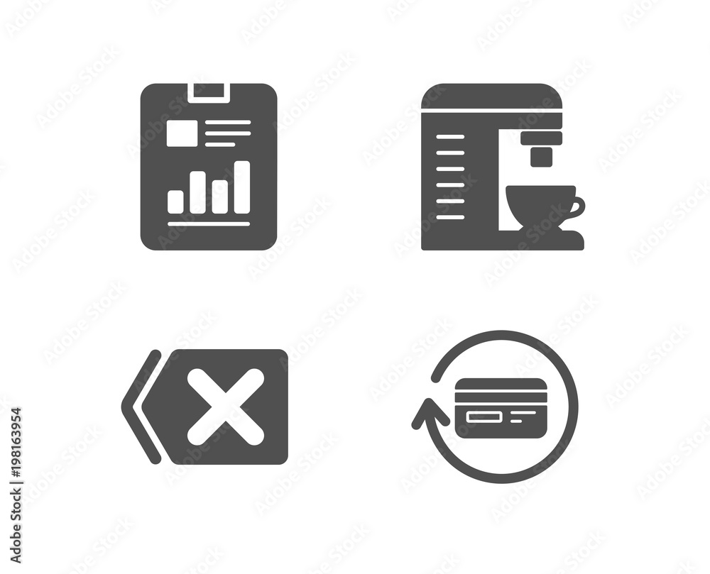 Set of Remove, Coffee machine and Report document icons. Refund ...