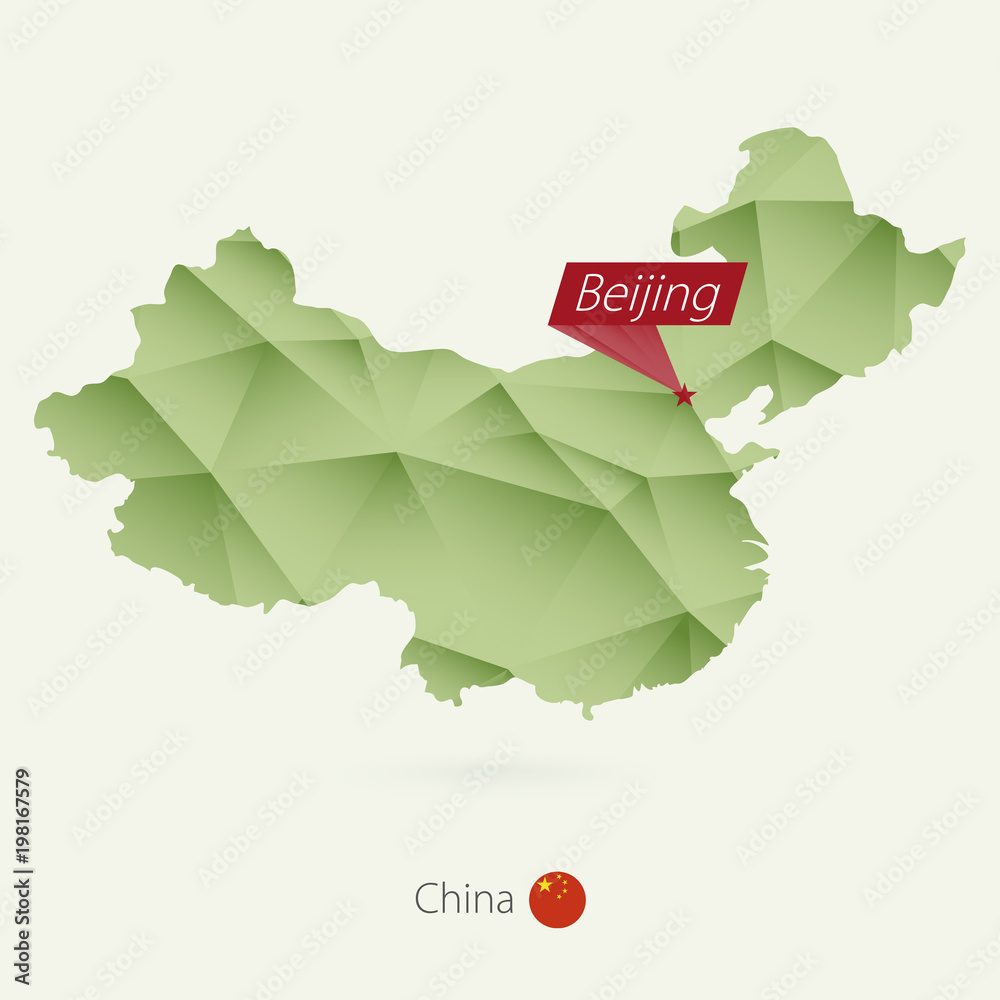 Green gradient low poly map of China with capital Beijing Stock Vector ...