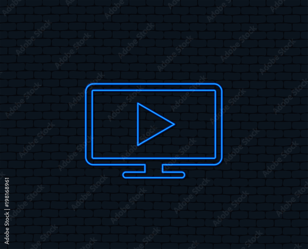 Neon light. Widescreen TV mode sign icon. Television set symbol ...