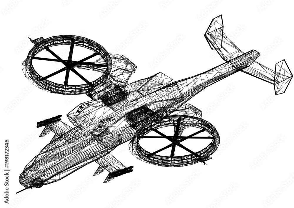 Combat Helicopter 3D blueprint - isolated Stock Illustration | Adobe Stock
