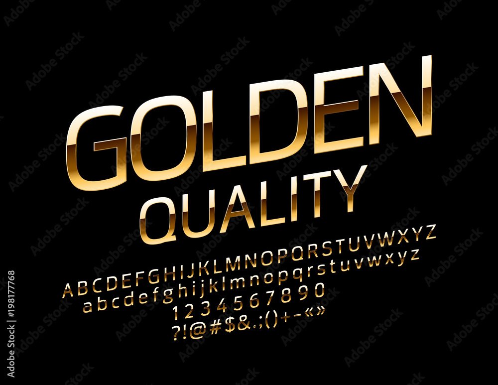Vector Elite Golden Quality Font. Chic glossy Alphabet Letters, Numbers ...